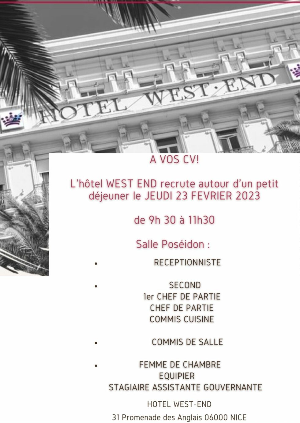 Module Réservation - Hotel Westend Nice